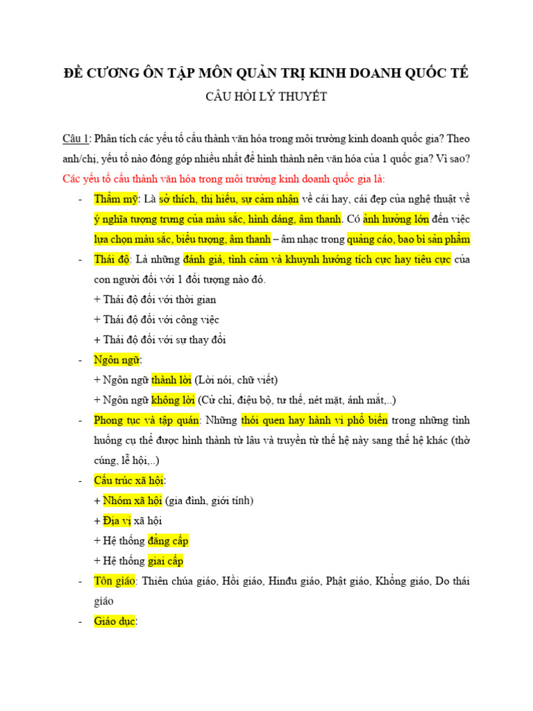 De Cuong On Tap QTKDQT | PDF