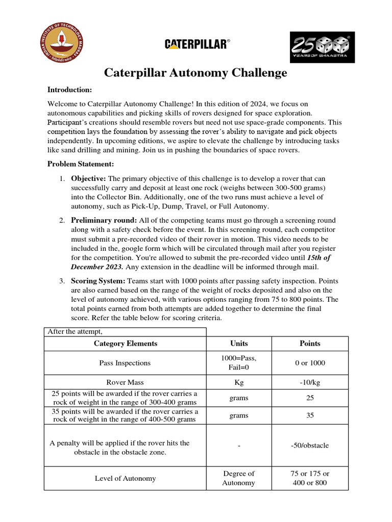 Caterpillar Autonomy Challenge (CAC) PS | PDF