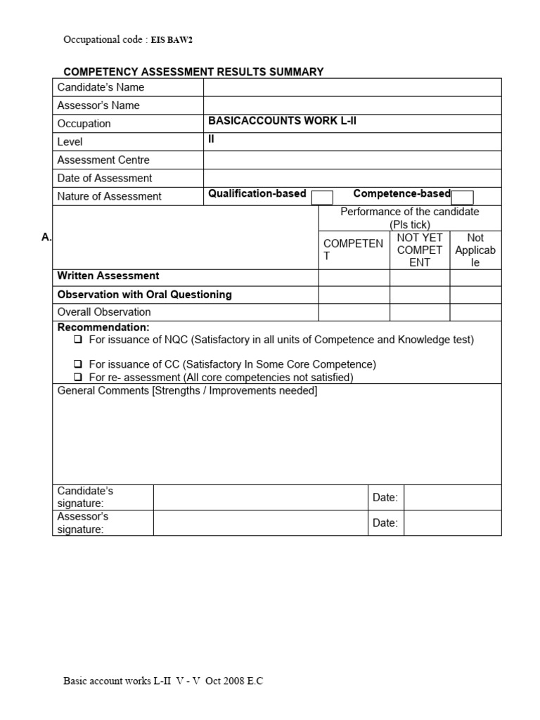 COMPETENCY ASSESSMENT RESULTS SUMMARY Two | PDF