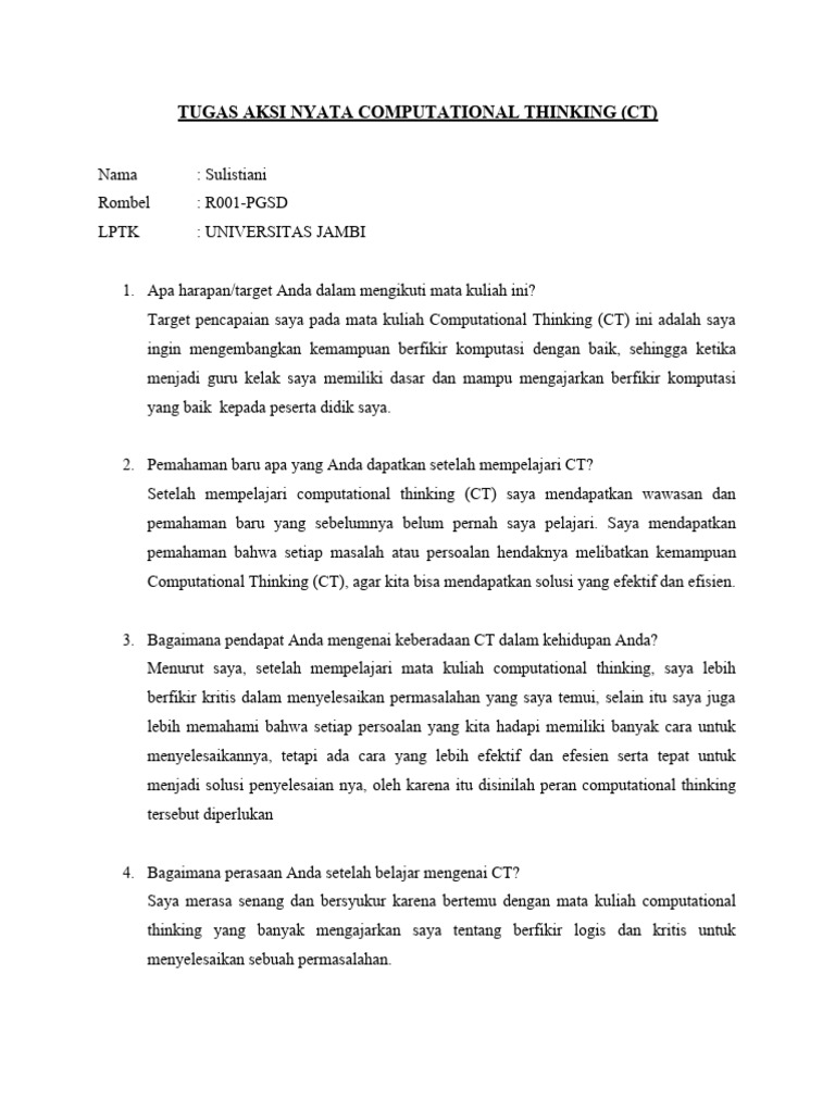 Sulistiani - r001 - Tugas Aksi Nyata CT - Topik 1 | PDF | Karier & Perkembangan