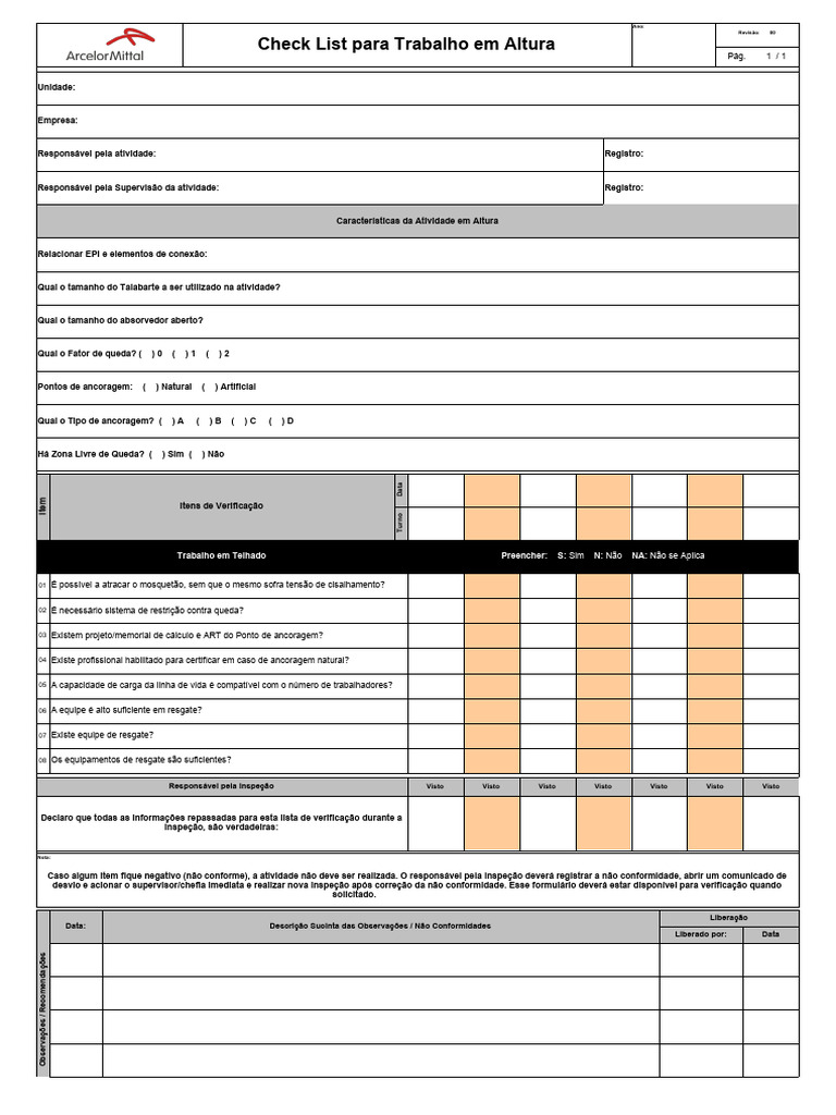 Check List de Segurança em Altura | PDF