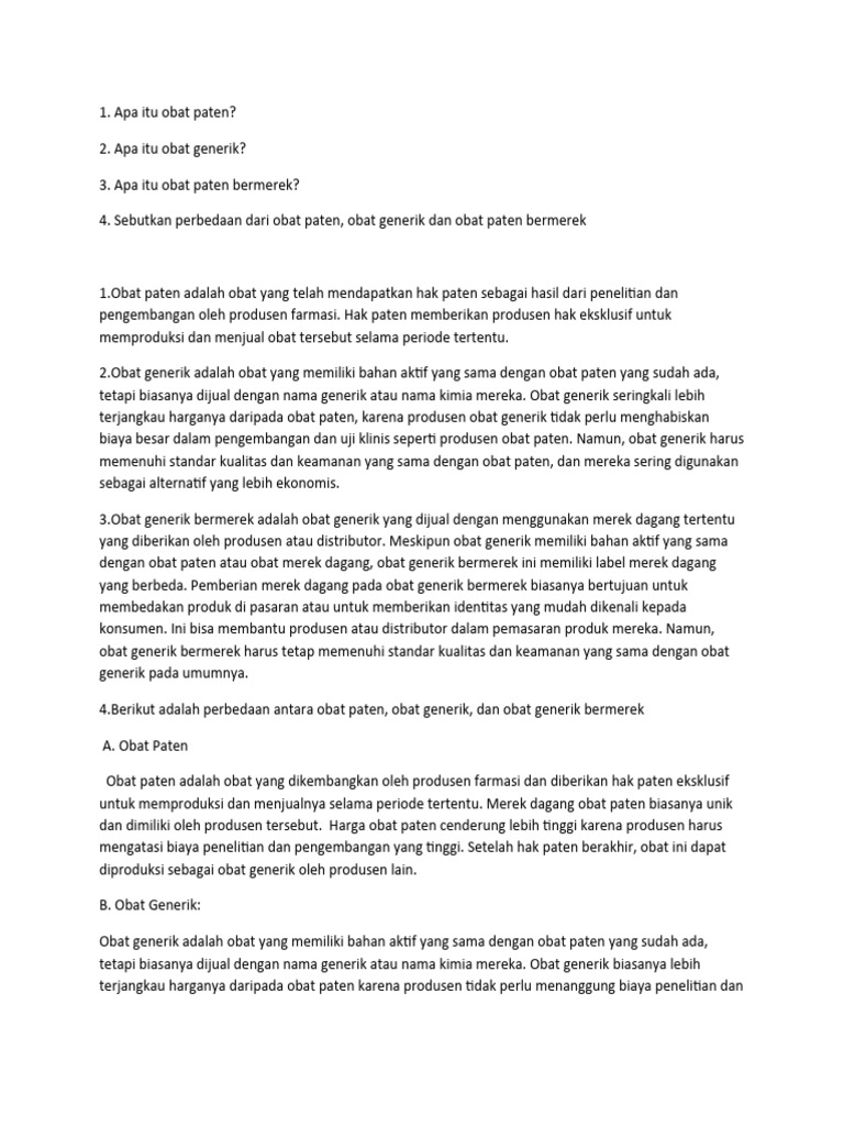 Perbedaan Obat Paten, Generik, Generik Bermerek. 27-Okt-2023 | PDF ...