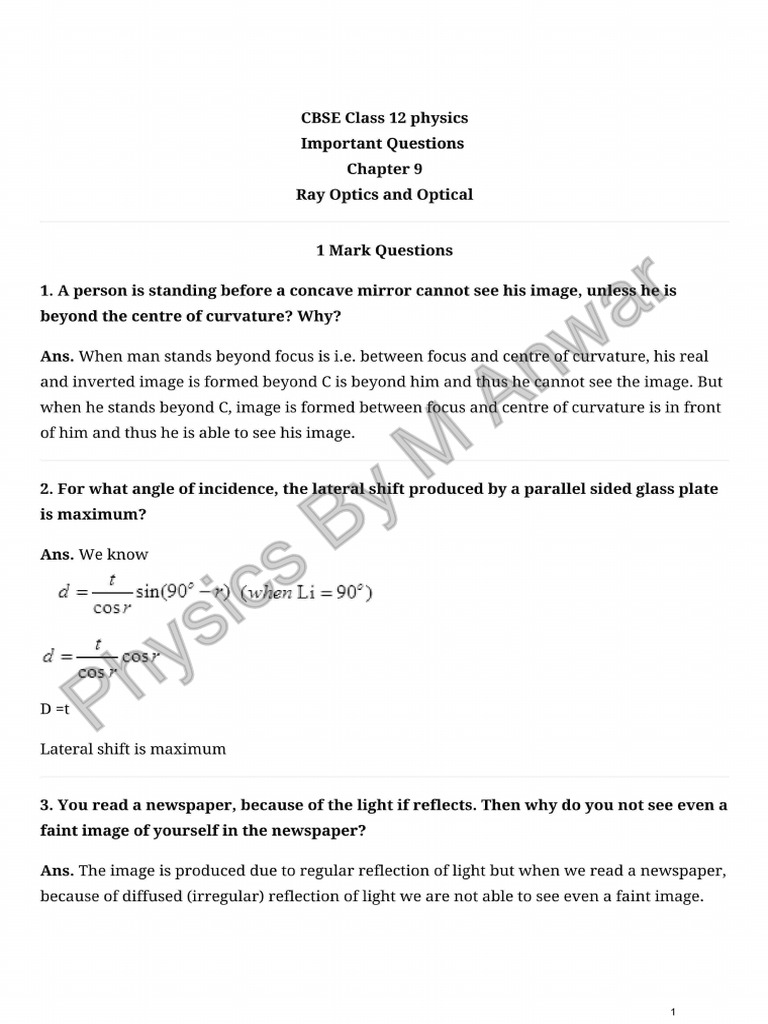 12th Important Question Phy CHP 9 | PDF