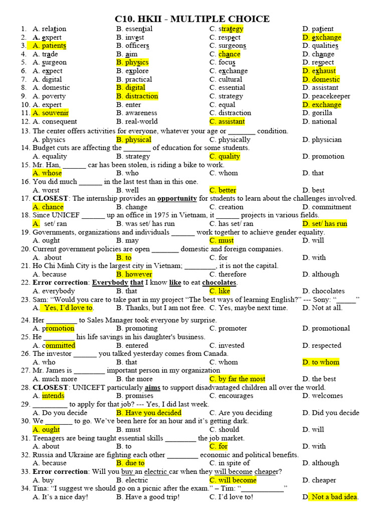 HKII Multiple Choice Questions Guide | PDF | Tourism