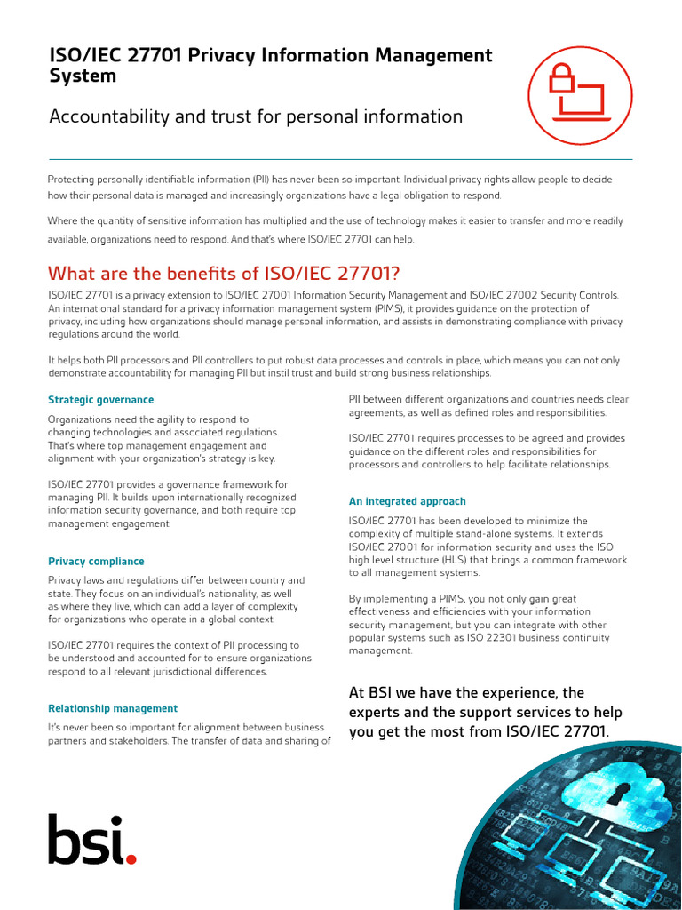 ISO 27701 International Privacy Information Management System - © BSi ...
