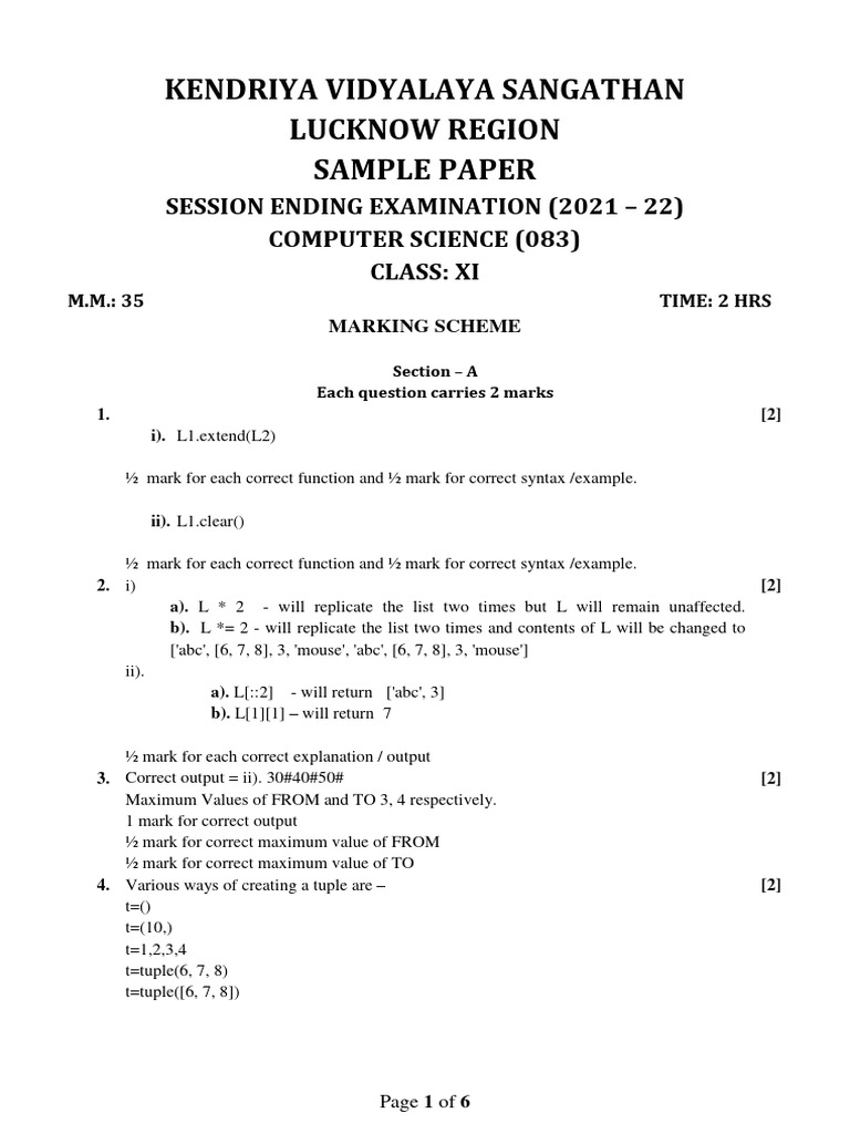Class XI Computer Science Sample Paper | PDF | Electronic Waste ...