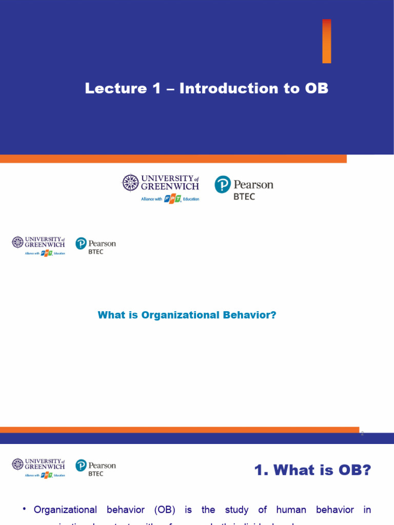 Lecture 1 - Introduction To Organizational Behavior - Lecture | PDF ...