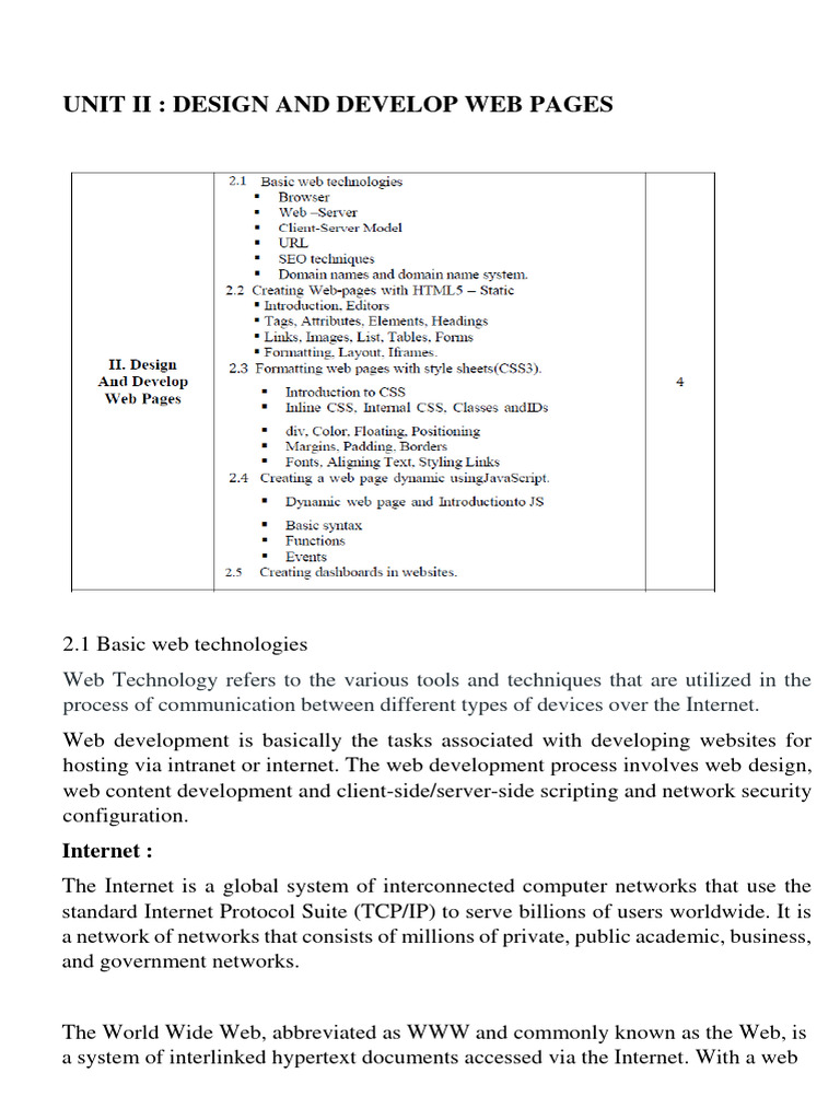 UNIT II Design and Develop Web Pages (Part1) | PDF | World Wide Web | Internet & Web