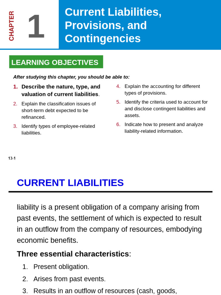 Chapter 1 Current Liabilities, Provisions, and Contingencies | PDF ...