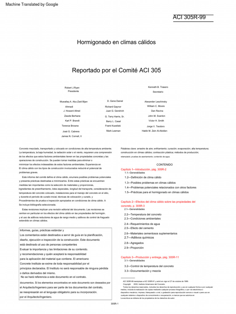 Aci 305r-99 Concreto en Clima Calido (Español) | Descargar gratis PDF ...