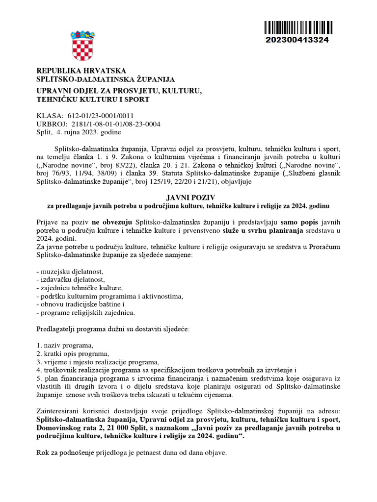 Poziv Za Podnošenje Prijava | PDF