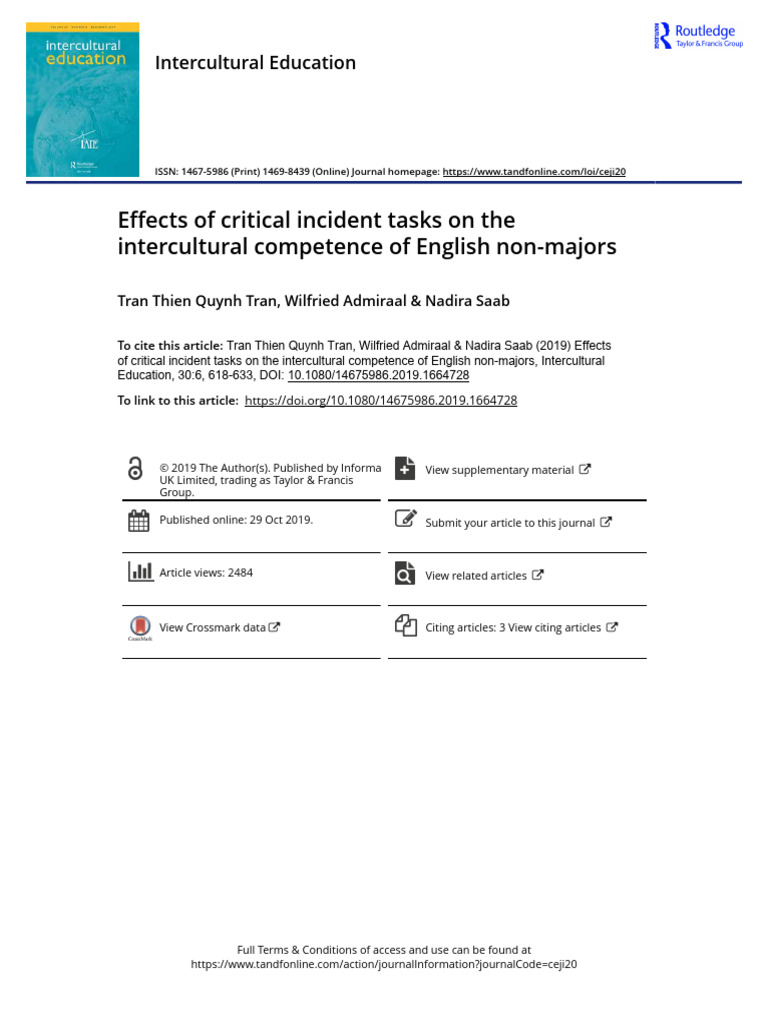 Effects of Critical Incident Tasks On The Intercultural Competence of English Non-Majors | PDF