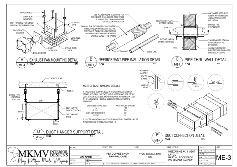 Exhaust Fan Mounting Detail A Refrigerant Pipe Insulation Detail B Pipe ...