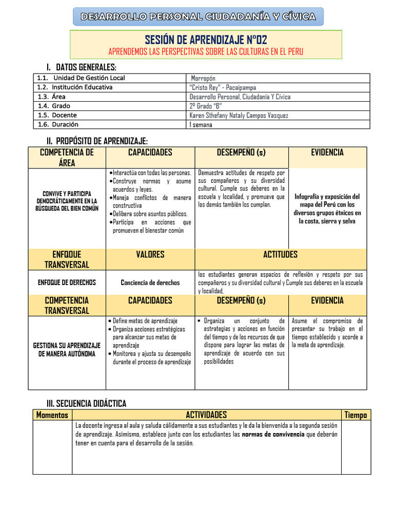 Sesion N°02 - DPCC - 2 Grado | PDF | Evaluación | Aprendizaje