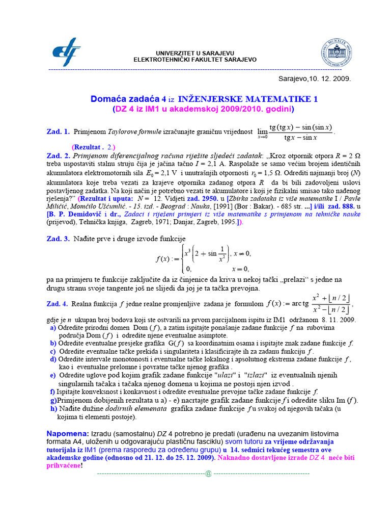 Domaca Zadaca 4 Iz IM1 2009 - 2010 | PDF