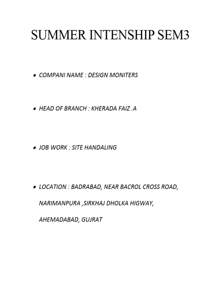 Summer Intenship Sem3 | PDF