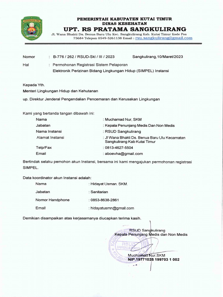 Permohonan Registrasi Sistem Pelaporan SIMPLE | PDF