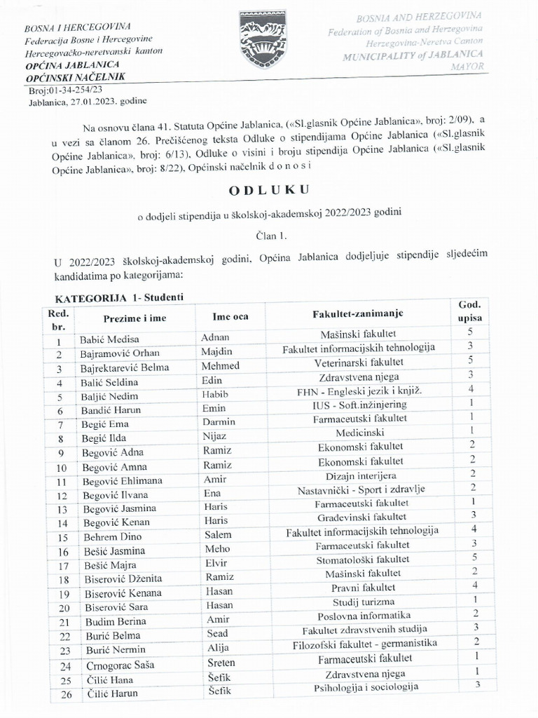 Odluka o Stipendijama 2022 2023 | PDF