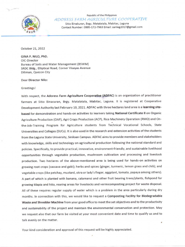 Composting Facility and Shredder Machine Request Letter | PDF