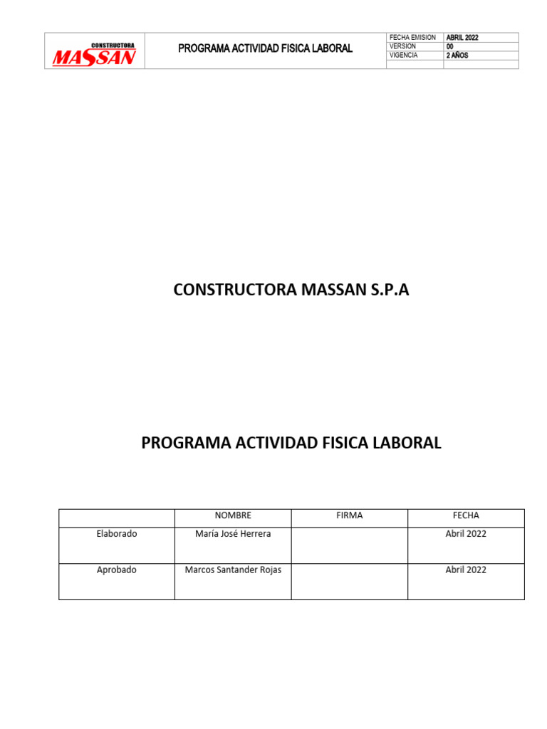 Programa Actividad Fisica Laboral | PDF | Ejercicio aerobico | Estilo ...