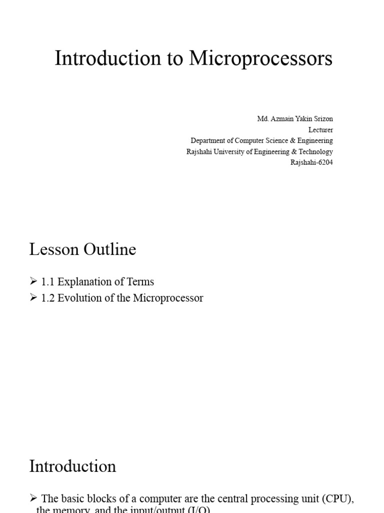 Lecture 1 Introduction To Microprocessors | PDF | Central Processing Unit | Microprocessor