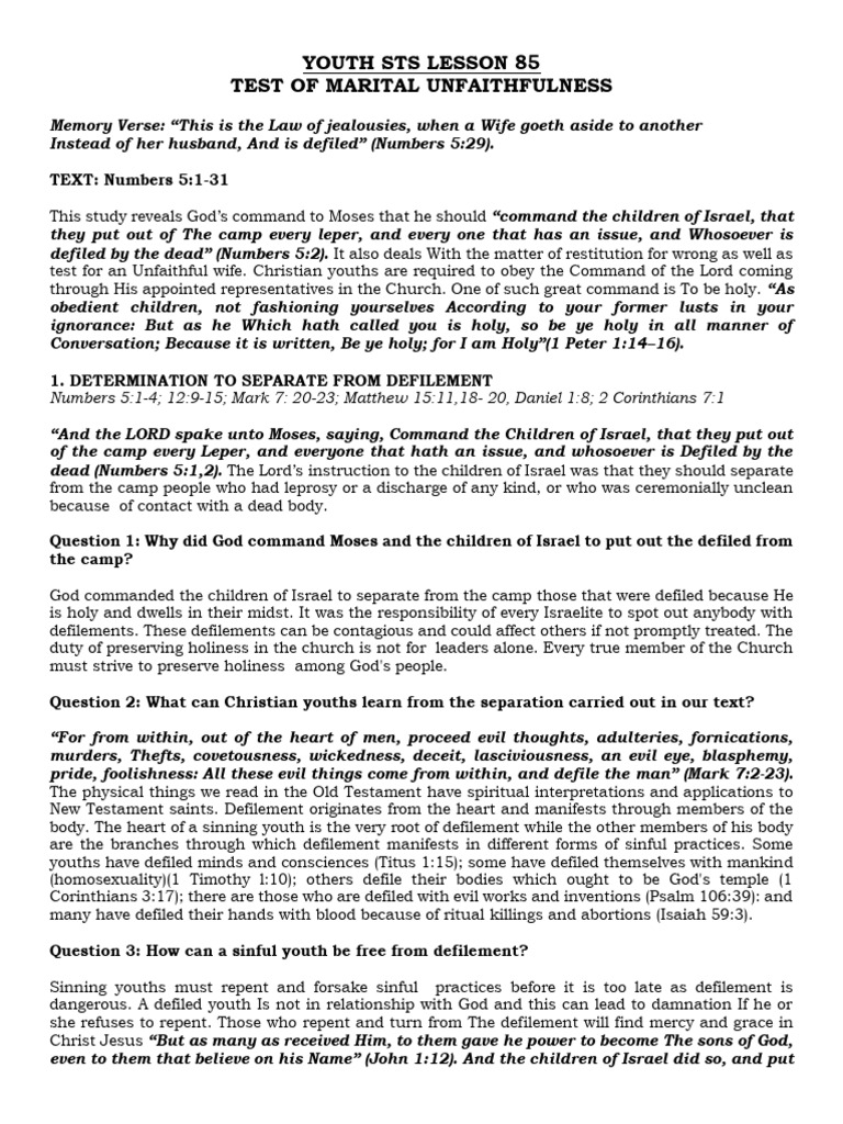 Youth STS Lesson 85 - Test of Marital Unfaithfulness | PDF
