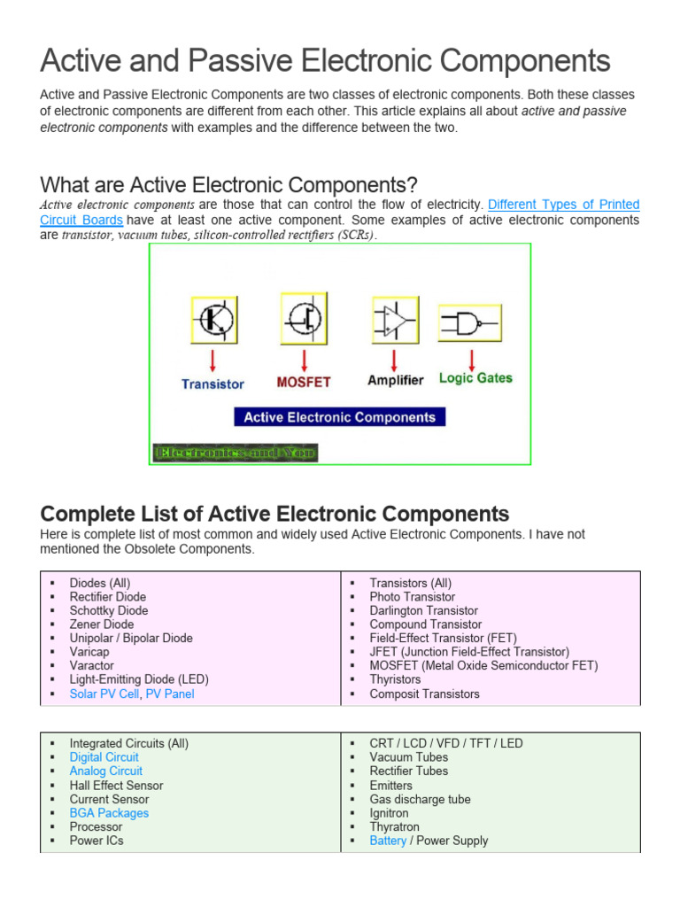 Active vs Passive Electronic Components | PDF | Passivity (Engineering ...