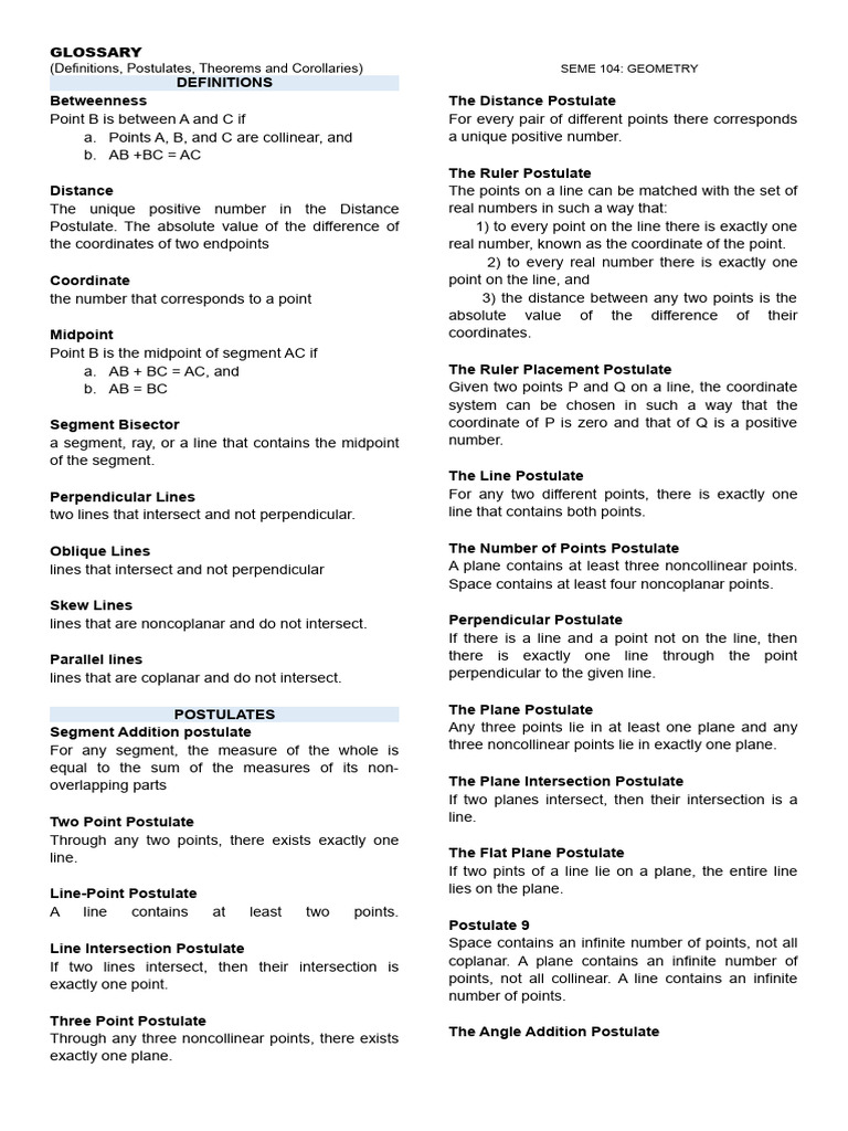 Glossary Geometry | PDF | Line (Geometry) | Perpendicular