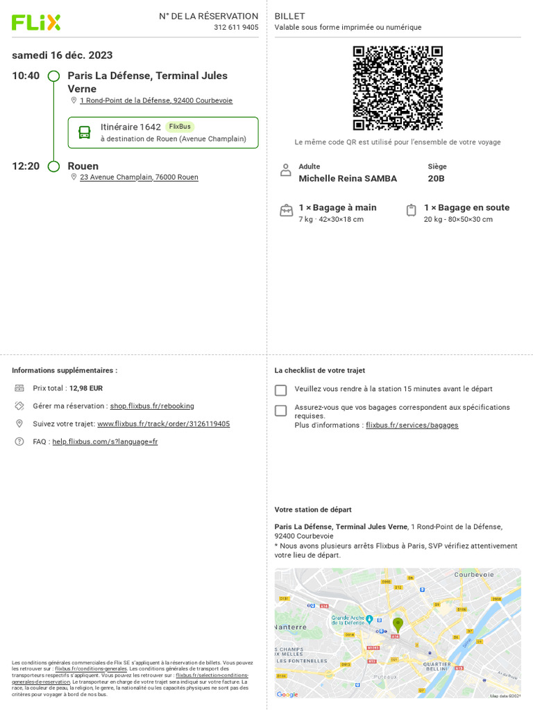 Billet FlixBus Paris-Rouen 16 déc. 2023 | PDF
