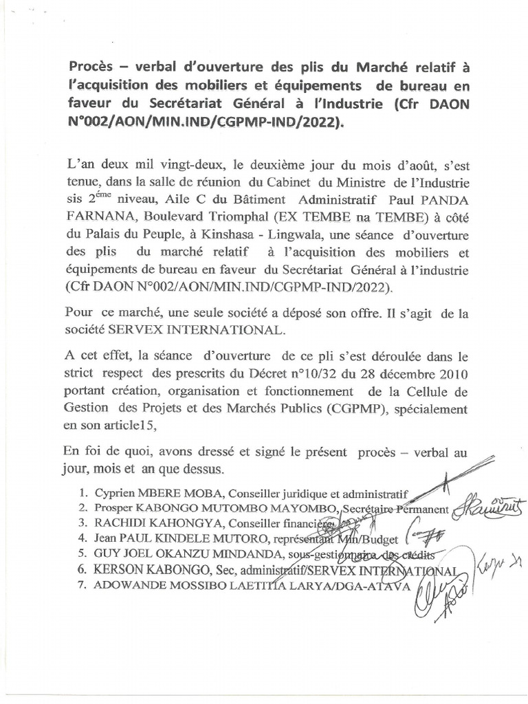 Proc Verbal n002 Min Industrie 2022 | PDF
