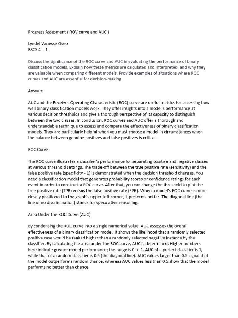 Progress Assesment (ROV Curve and AUC) | PDF | Teaching Methods ...