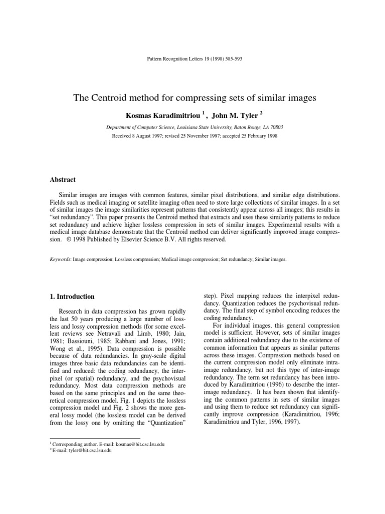 The Centroid Method For Compressing Sets of Similar Images: Kosmas Karadimitriou, John M. Tyler ...