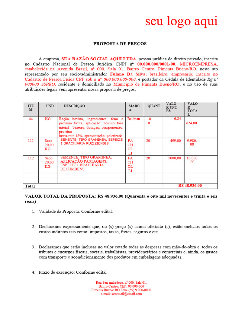 MODELO PROPOSTA COMERCIAL 2 | PDF | Economias | Brasil
