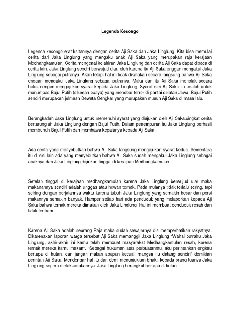 Legenda Jaka Linglung dan Kesongo | PDF