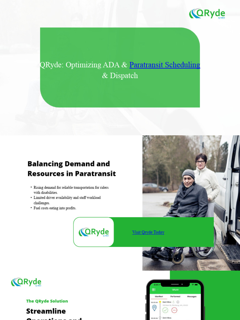 QRyde Optimizing ADA & Paratransit Scheduling & Dispatch | PDF QRyde Optimizing ADA & Paratransit Scheduling & Dispatch | PDF