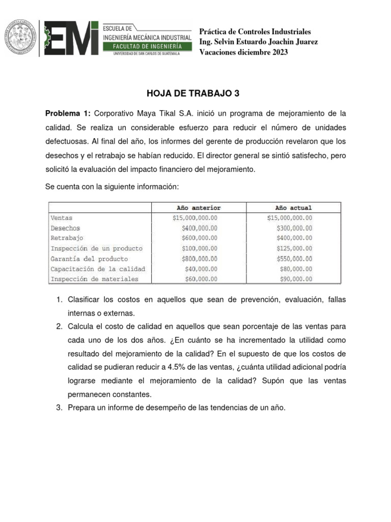 Hoja de Trabajo 3: Práctica de Controles Industriales Ing. Selvin ...