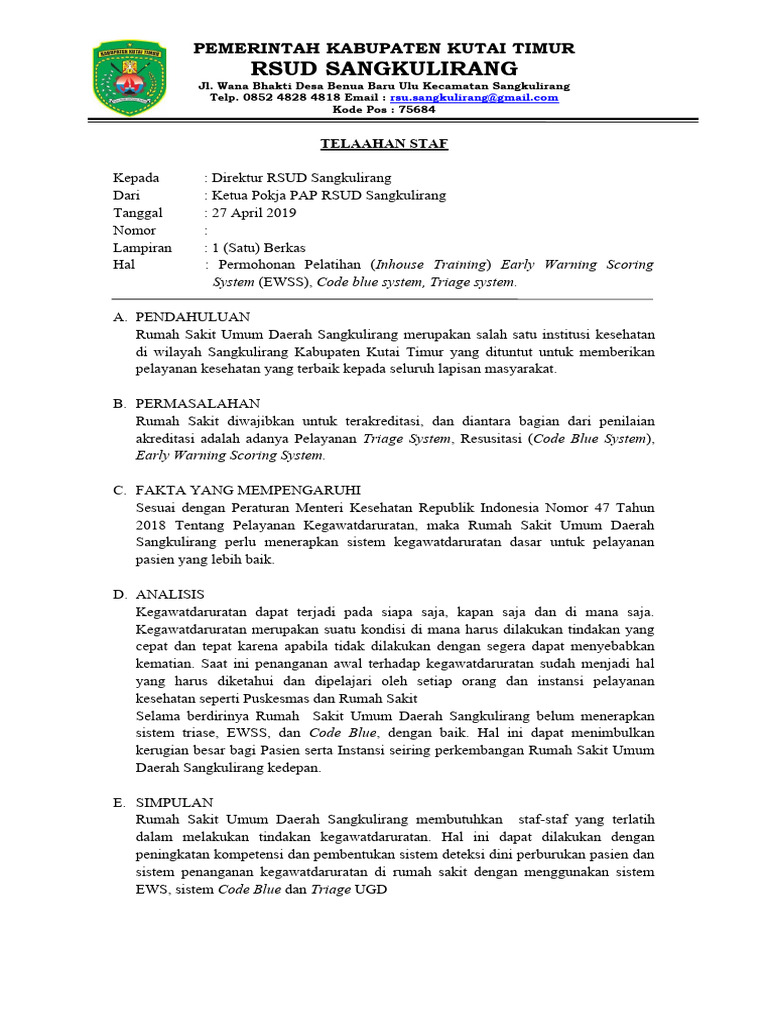 TELAAHAN STAF - Untuk Code Blue | PDF