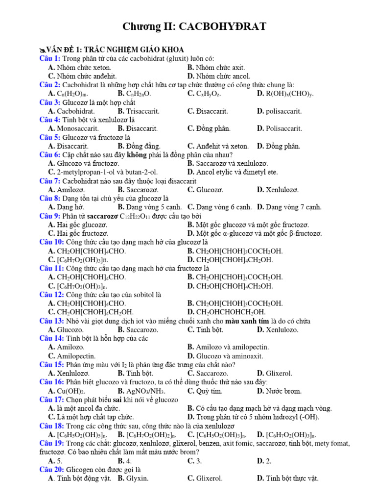 Bài Tập Cacbonhydrat | PDF