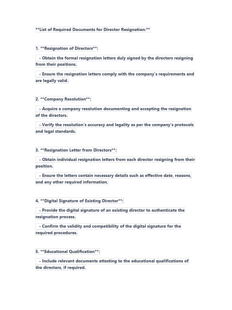Director Resignation Document Checklist | PDF | Law