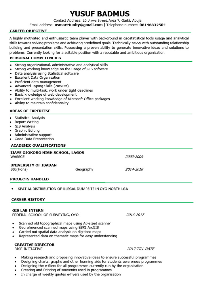 Yusuf Badmus CV | PDF | Geographic Information System | Data