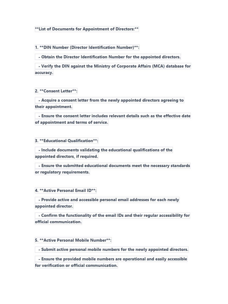 Appointment of Director Checklist | PDF