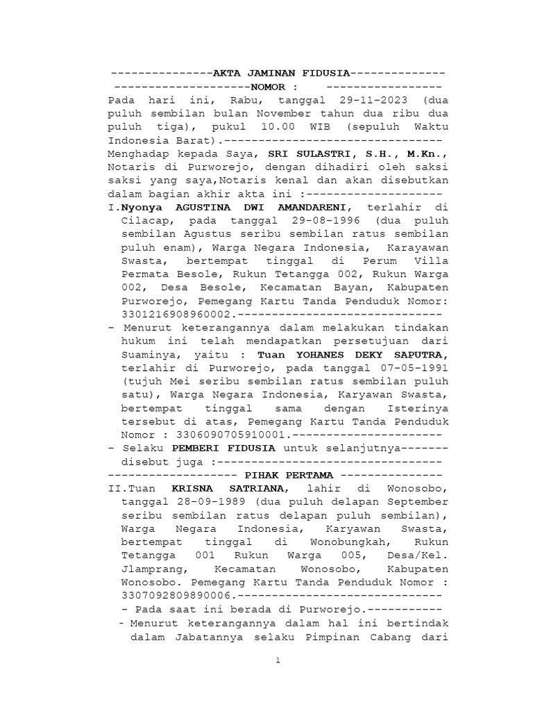 Akta Jaminan Fidusia - Nomor | PDF