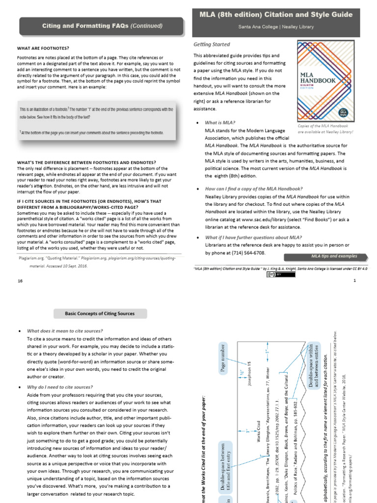 MLA Reference Guide - Final - V1 | PDF | Note (Typography) | Citation