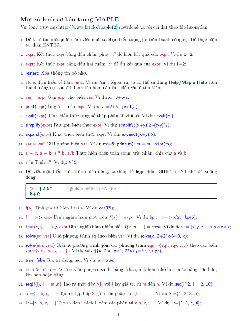 BT - 0mot So Lenh Co Ban Trong Maple | PDF