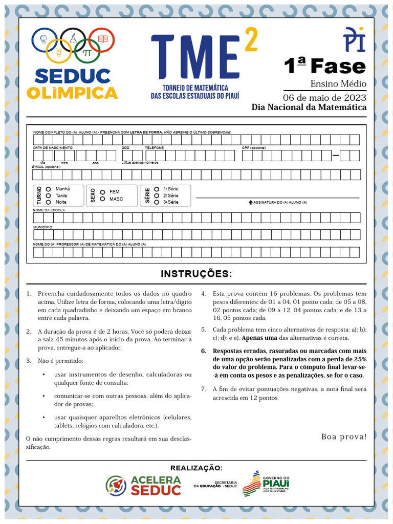 Prova Tme - Fase 1-1 | PDF | Triângulo