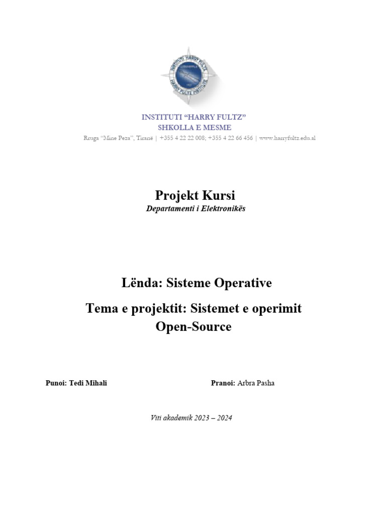 Tedi Mihali - Template - Projekt Kursi 1 - OS - 2023 | PDF
