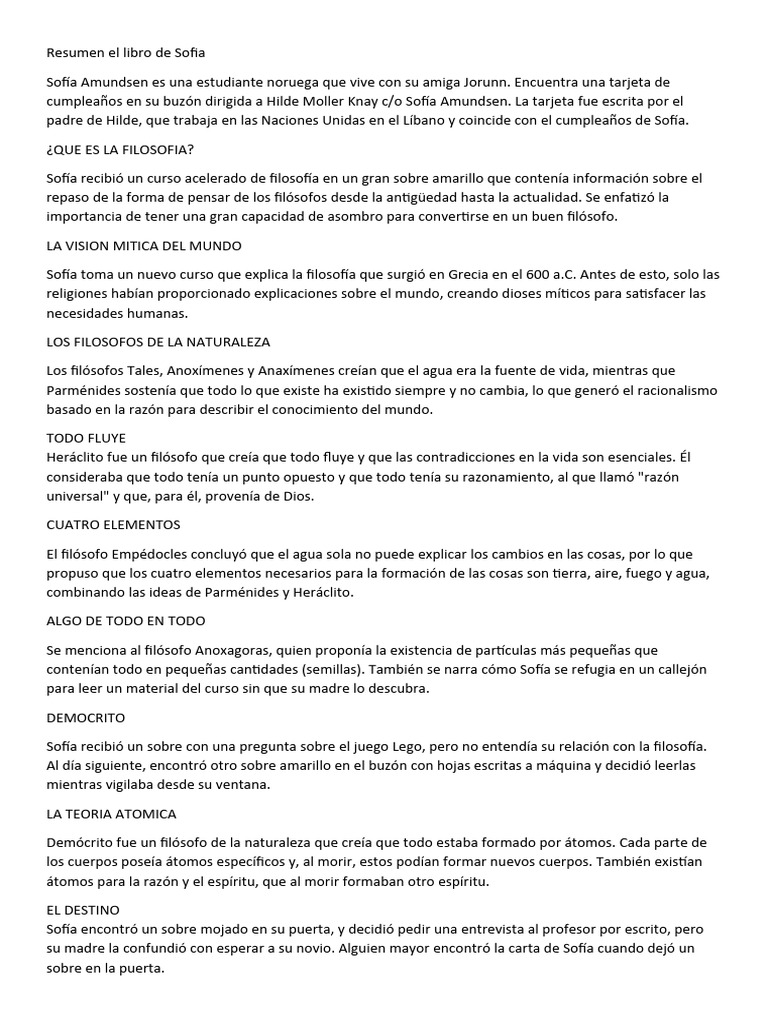 Resumen El Libro de Sofia Escrito | PDF