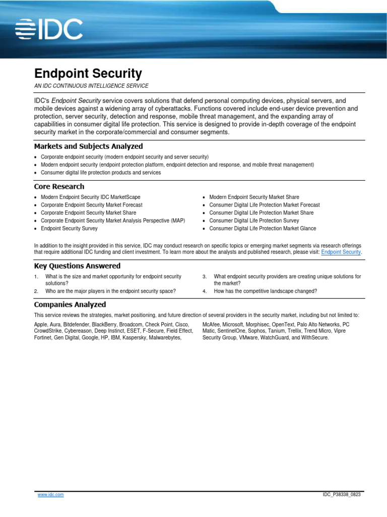 IDC Endpoint Security - 2023 Aug | PDF | Personal Computers | Cyberspace