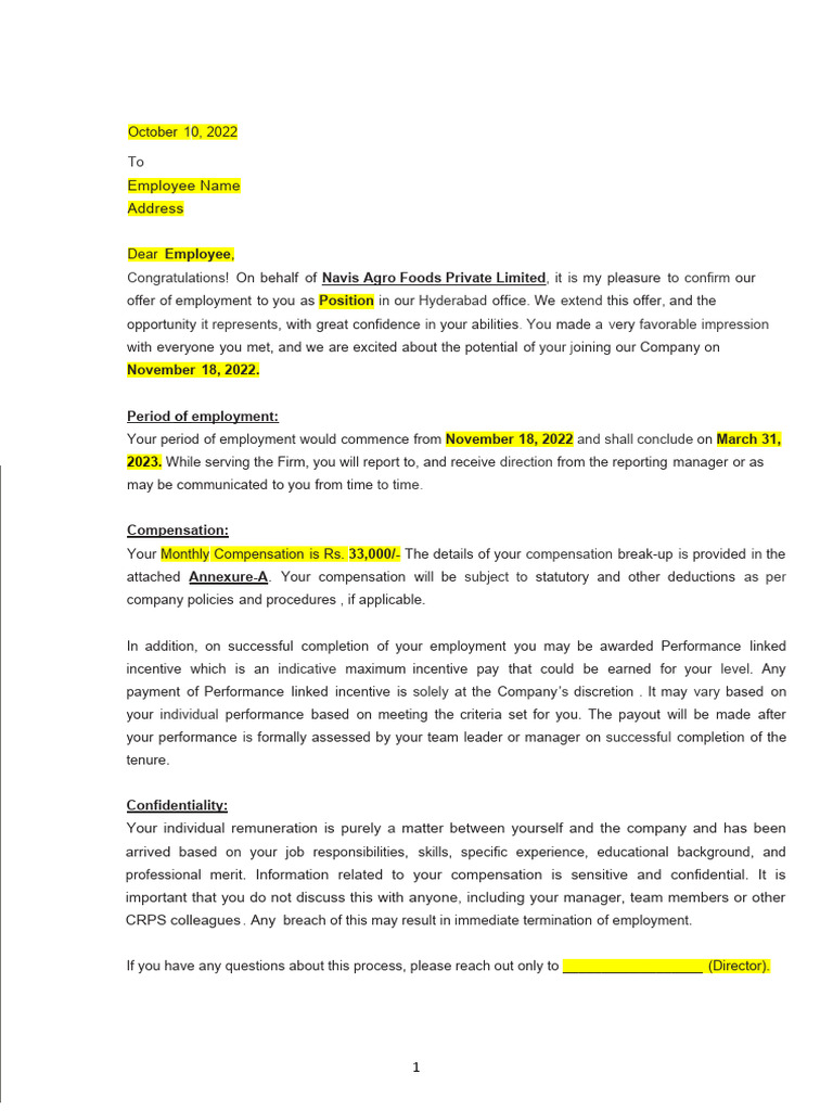 Offer Letter - Draft (2) | PDF | Economies | Private Law