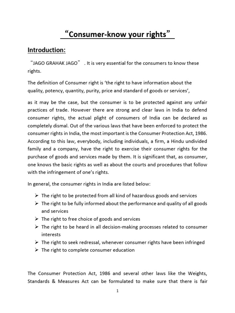Consumer - Know Your Rights | PDF | Consumer Protection | Goods
